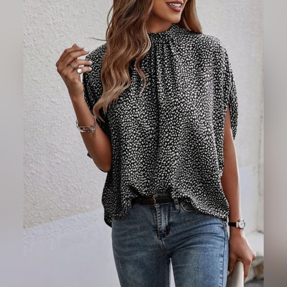 Danqi | Tops | Danqi Black White Abstract Mock Neck Dolman Top Size Xl ...